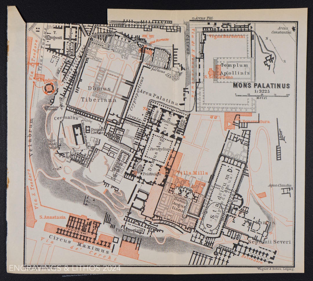 1893 Palatine Hill Map, Rome Antique Lithograph (karl Baedeker) - Etsy