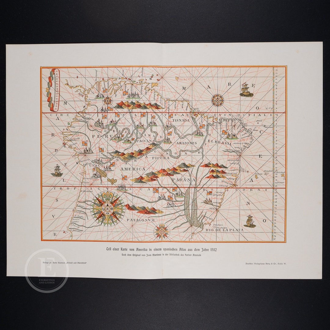 Map of America in a Spanish Atlas From 1582 . Color Lithography ...
