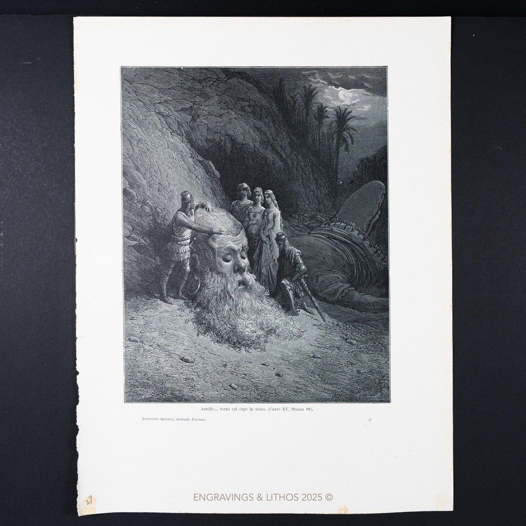 1879 Giant Slain With Severed Head - Dramatical Mythical Scene - - Etsy
