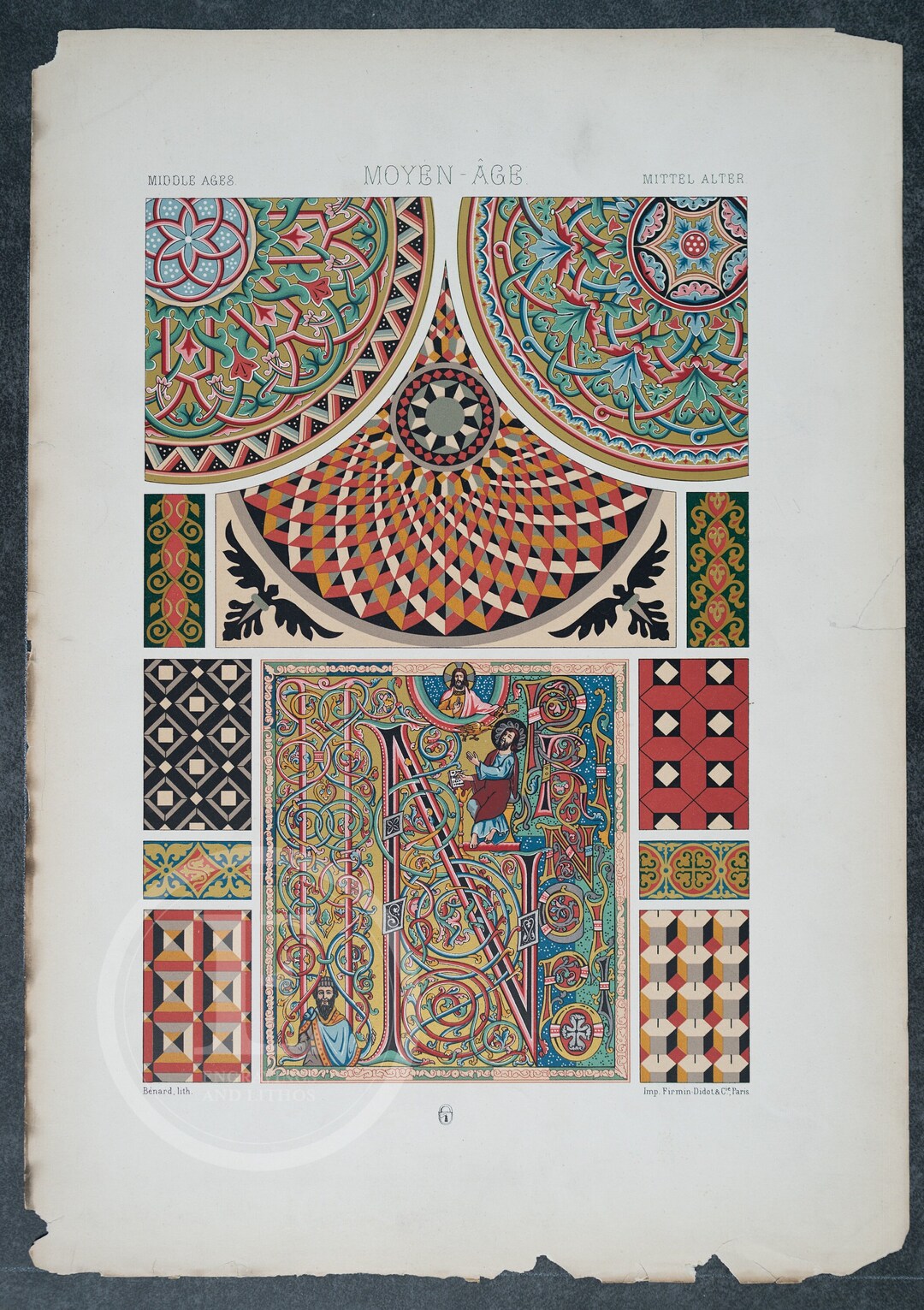 Antique Print Middle-age Pattern Manuscripts Decoration by Racinet ...