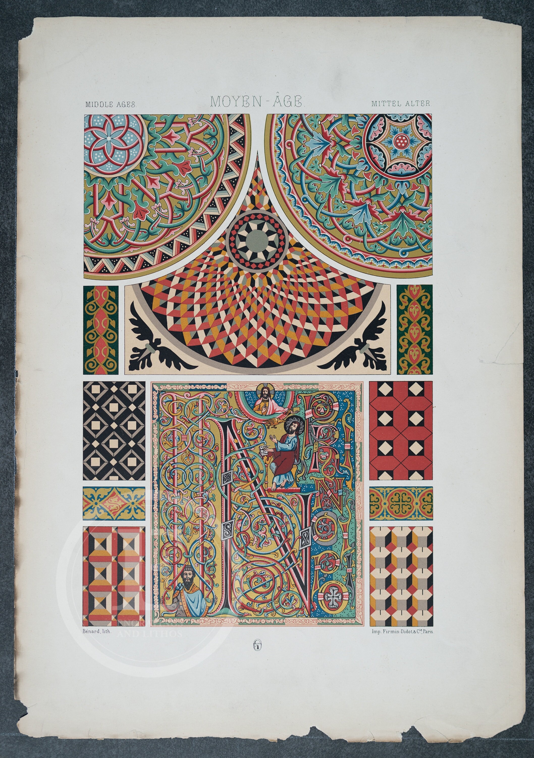 Antique Print Middle-age Pattern Manuscripts Decoration by Racinet ...