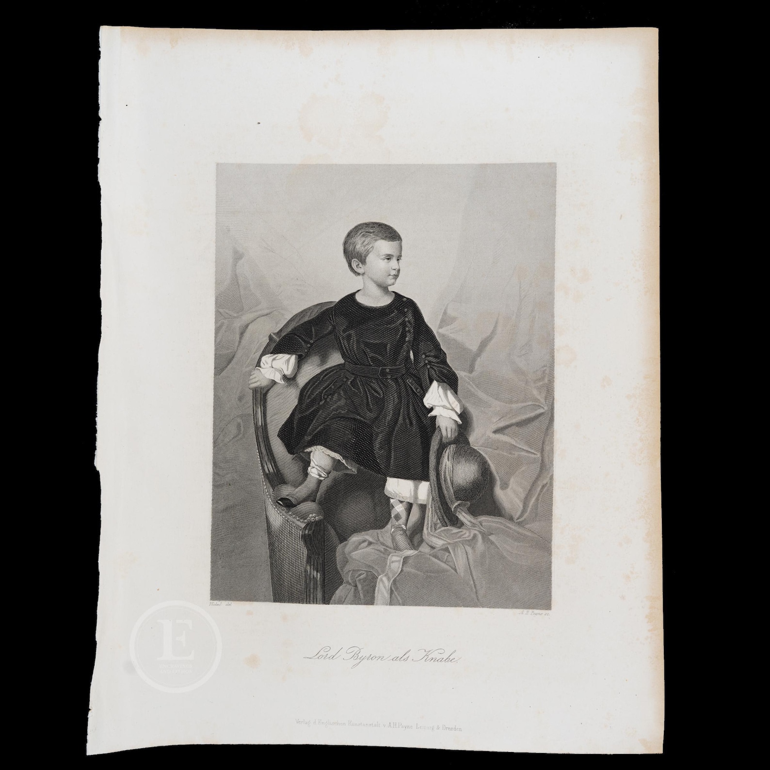 1855 LORD BYRON as a BOY - Black and White Steel Engraving by Albert ...
