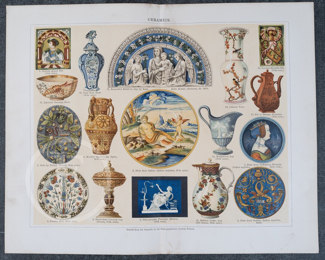Ceramic Ancient Pottery - Original Color Lithography From Meyers ...