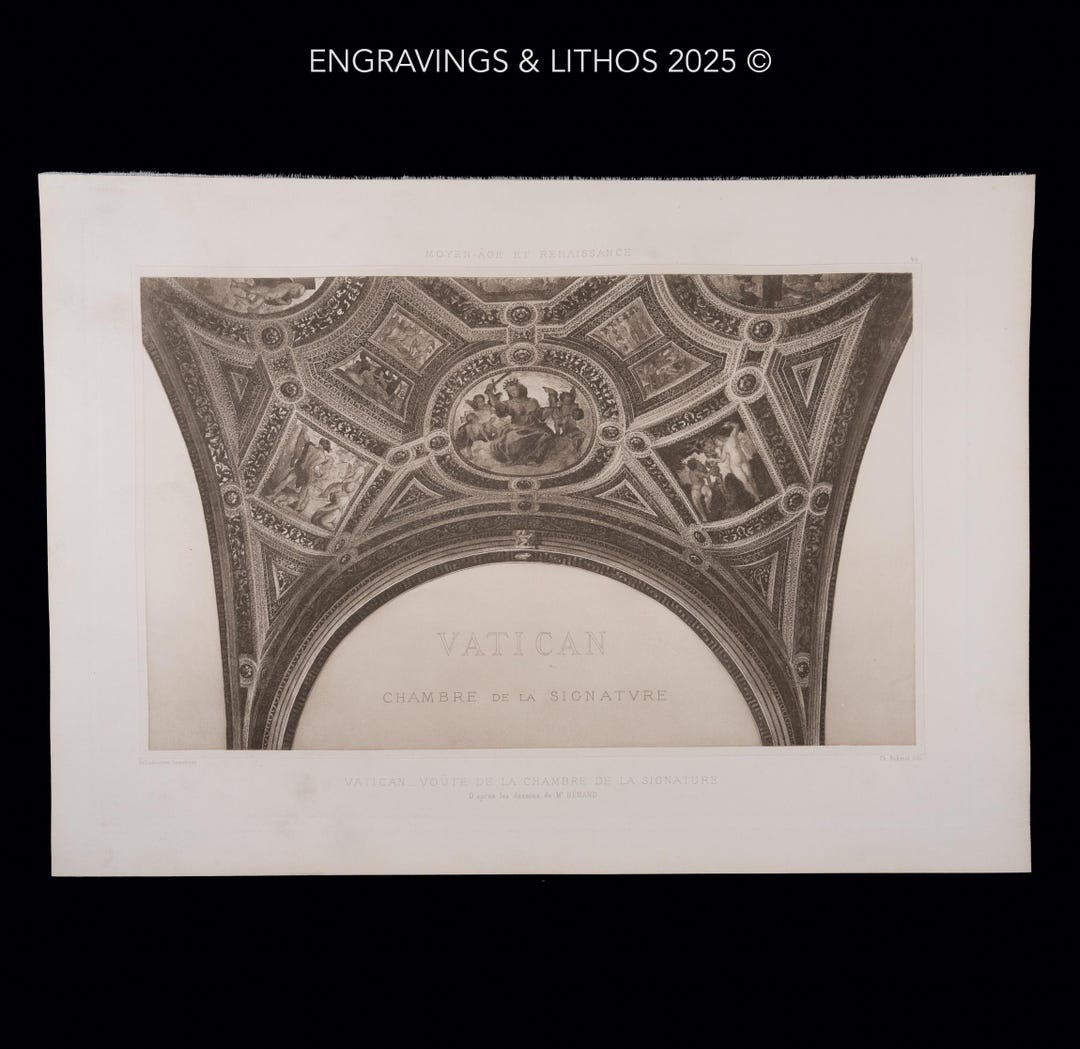 1905 VATICAN - ROOM of the SIGNATURE - Exquisite Heliogravure - 17 in X ...