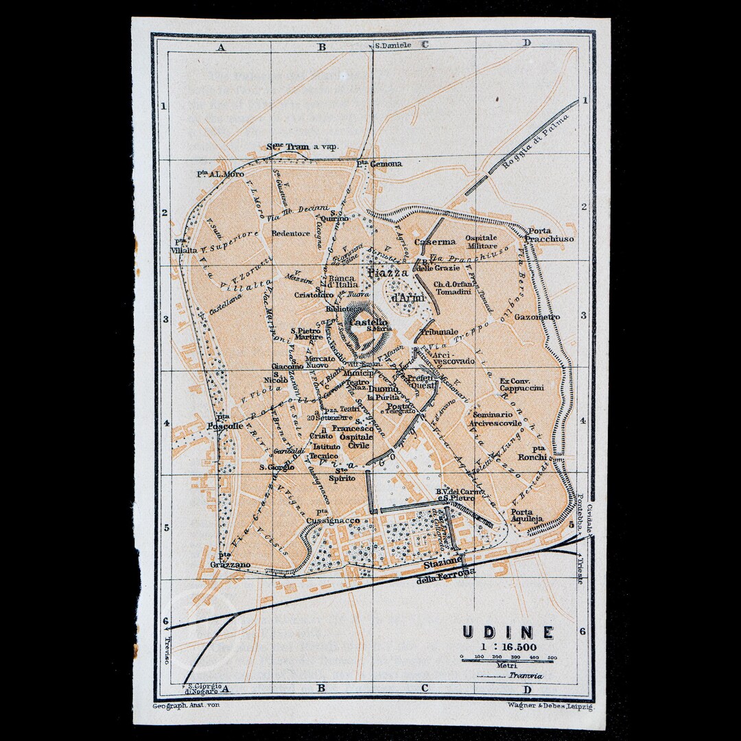 1893 Map of UDINE, in Friuli Venezia Giulia, ITALY - Authentic ...