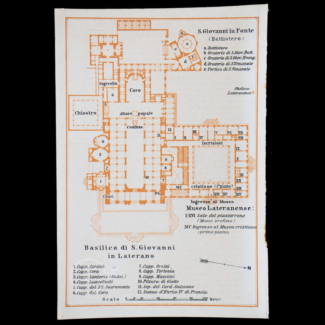 1893 Plan of BASILICA of St. JOHN LATERAN, Rome, Italy authentic ...