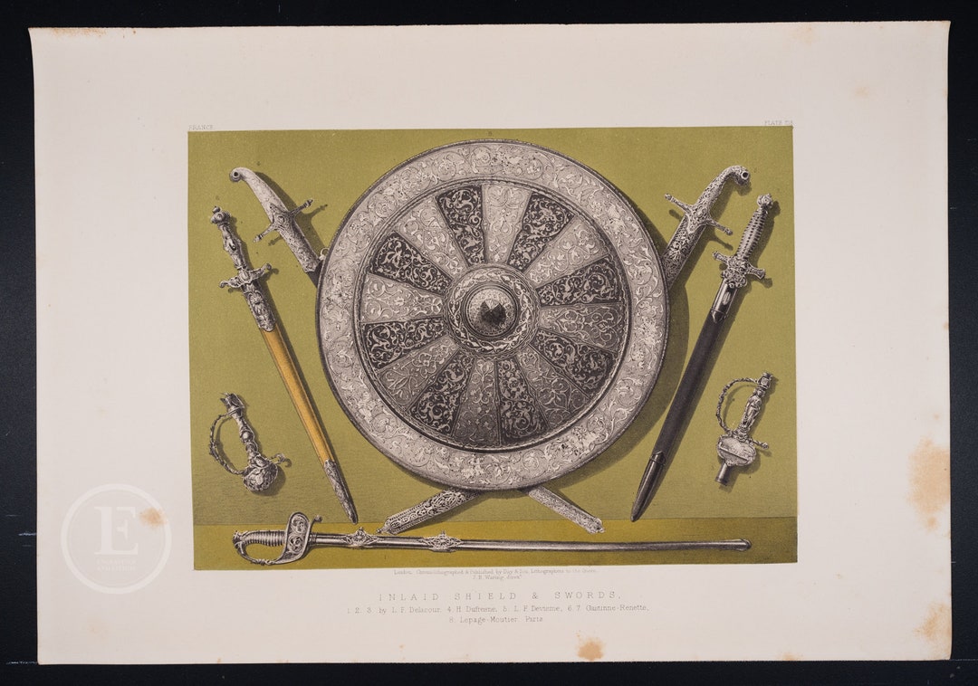 INLAID SHIELD and SWORDS: France – Antique Lithograph From Masterpieces ...