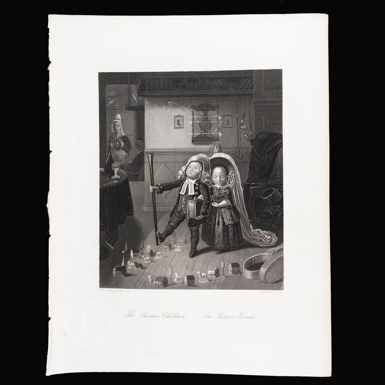 1855 THE PASTOR'S CHILDREN - Black and White Steel Engraving by Albert ...