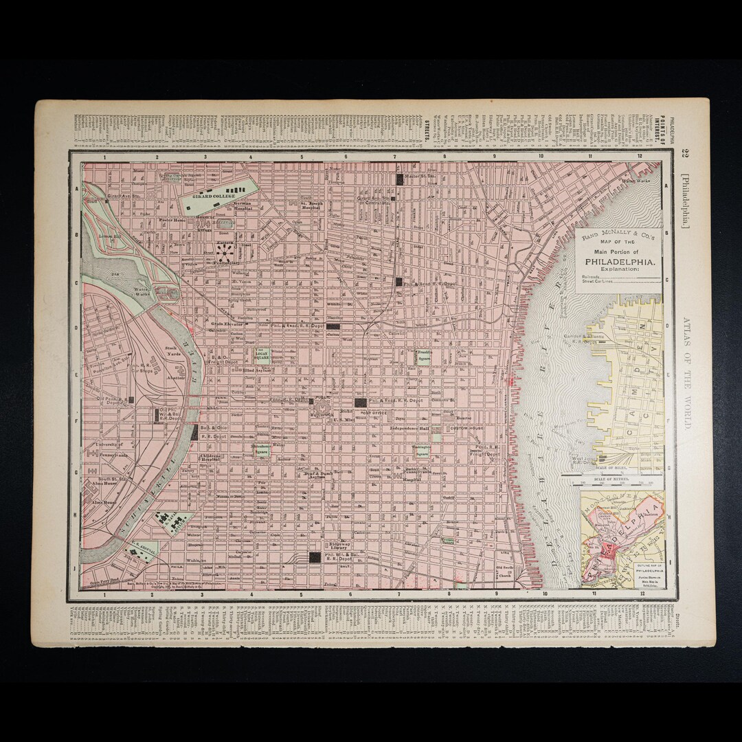 1897 PHILADELPHIA, PENNSYLVANIA, USA - Original Map From Rand Mcnally ...