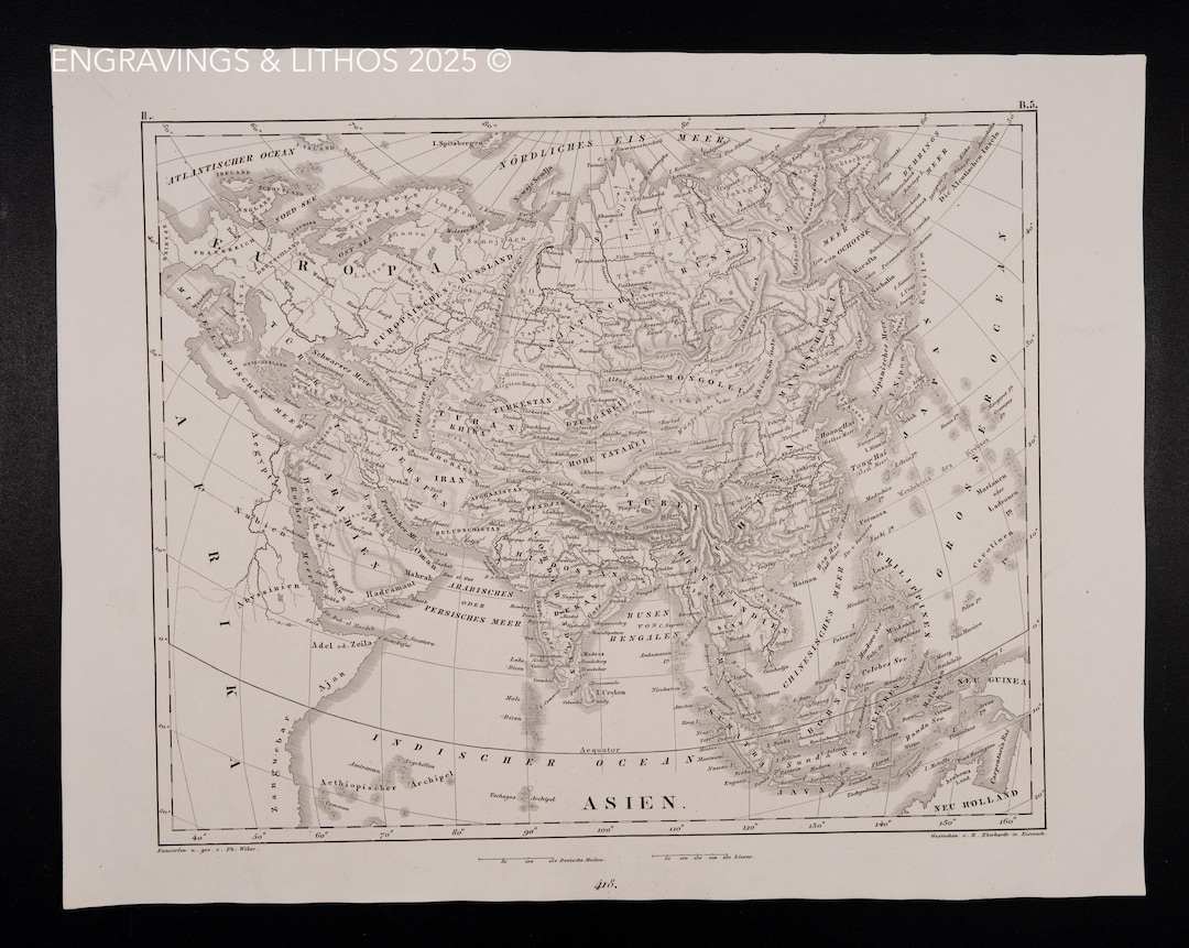1849 MAP of ASIA – Antique Engraving – Original German Encyclopedia ...