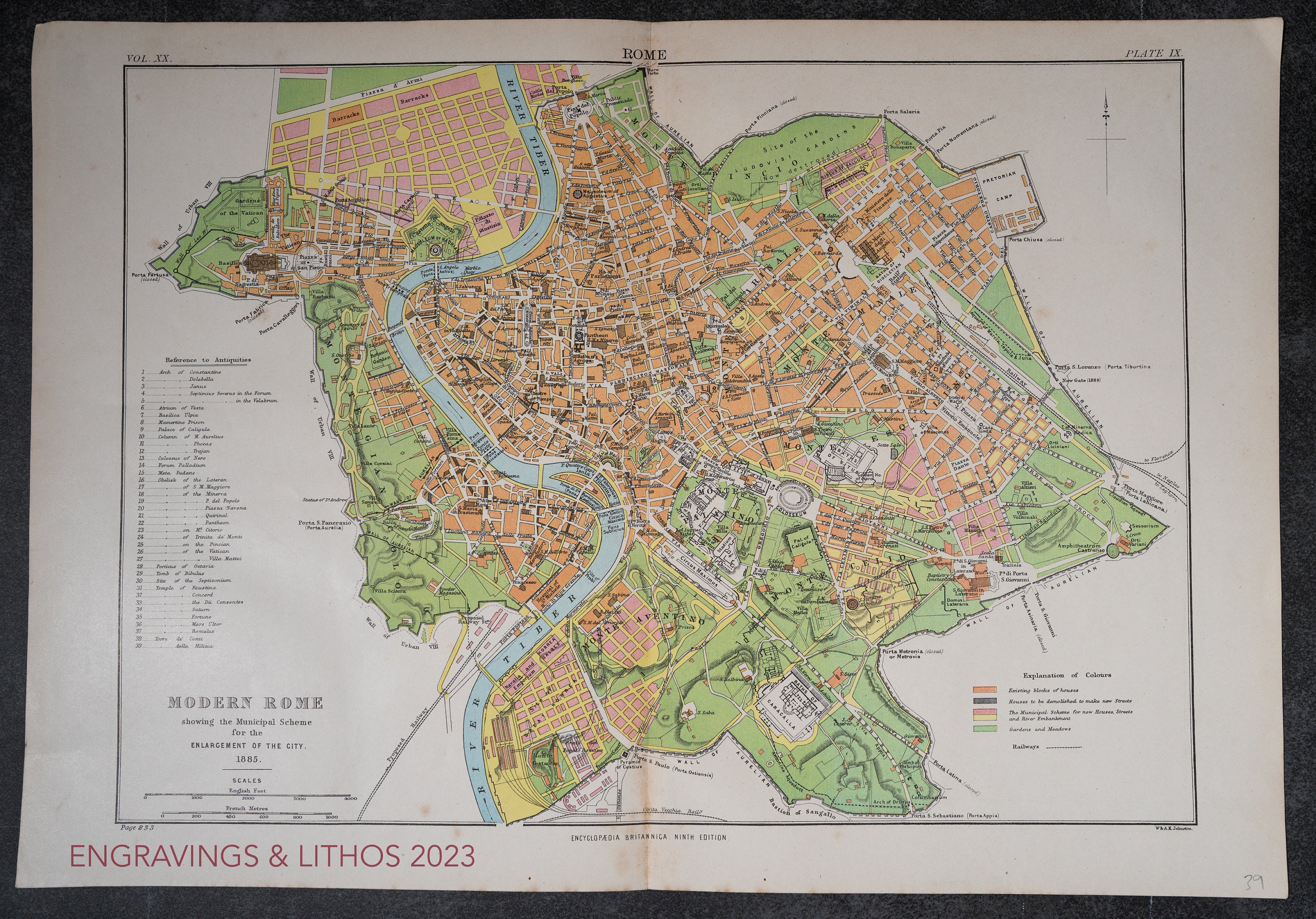 Modern Rome Italy Lithograph Map Published 1898 Edinburgh - Etsy