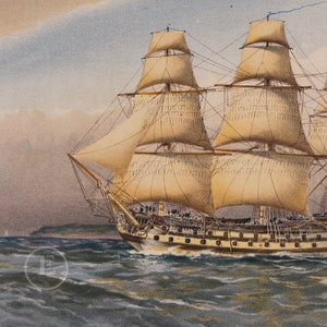 BATTLE SHIP, About 1760 is an Original Rare Print of an Antique Ship ...