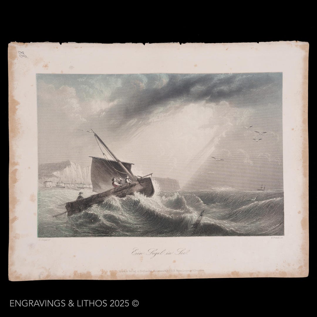 Sail at Sea Print: Victorian Maritime Scene - Original Steel Engraving ...