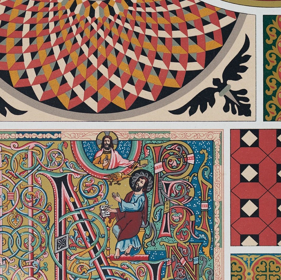 Antique Print Middle-age Pattern Manuscripts Decoration by Racinet ...