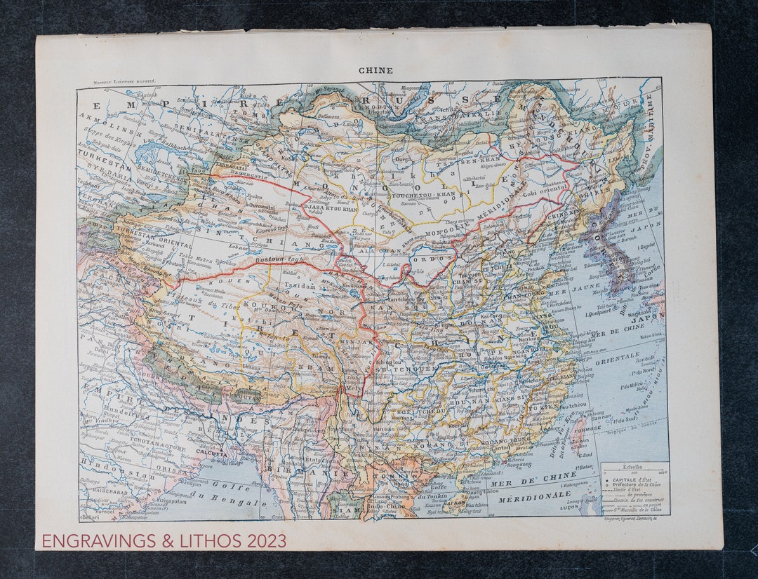 China Map/costumes, Animals, People From "le Noveau Larousse Illustré ...
