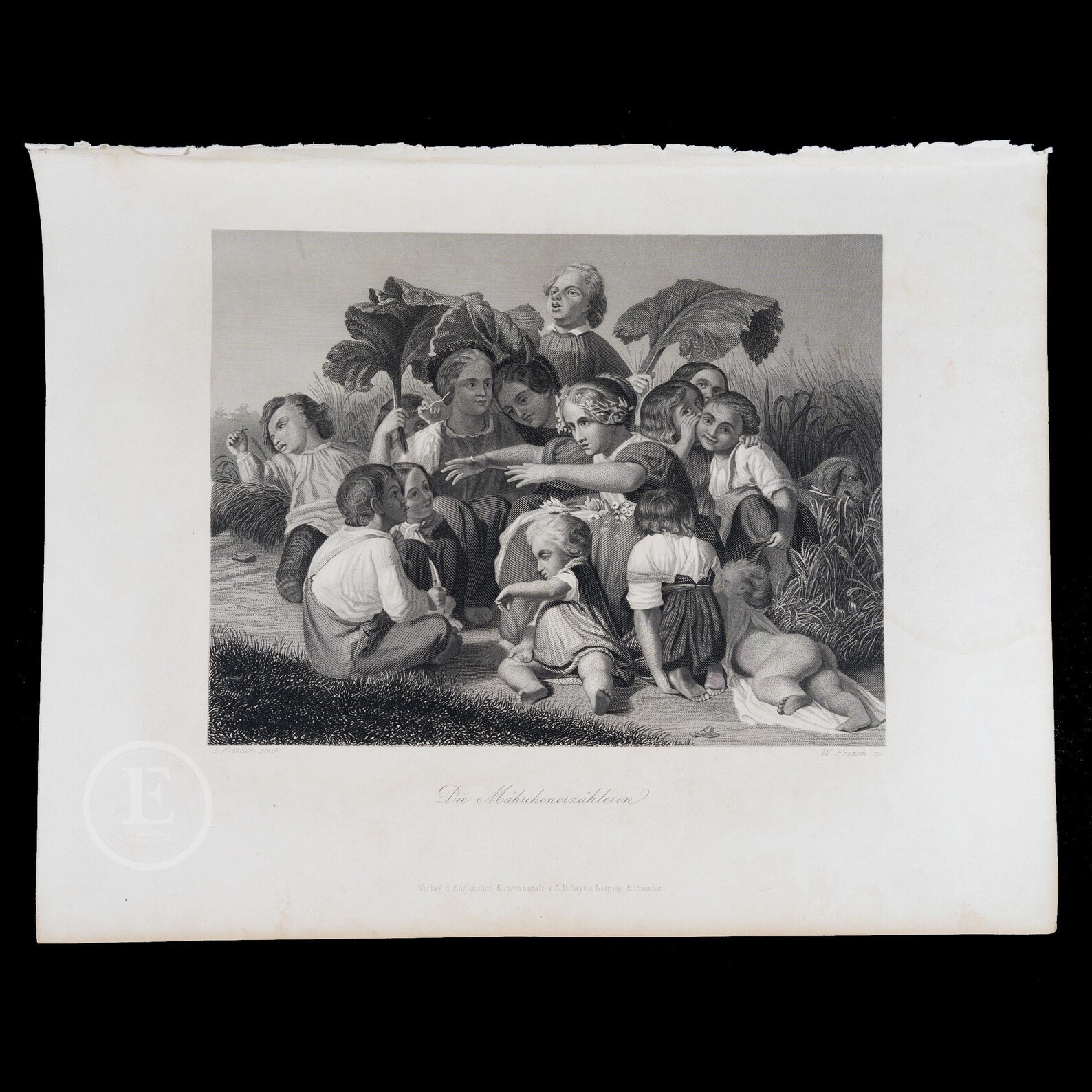 1855 THE STORYTELLER - Black and White Steel Engraving by Albert Henry ...