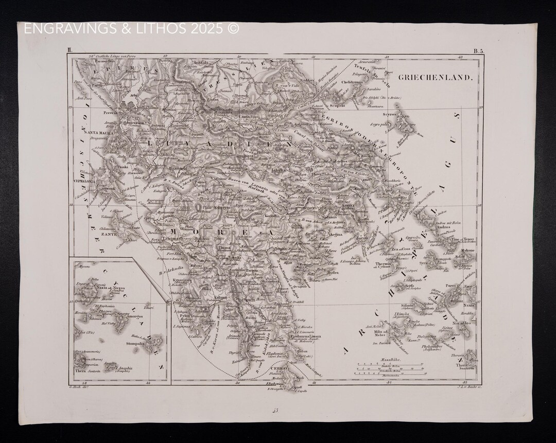 1849 MAP of GREECE – Antique Engraving – Original German Encyclopedia ...