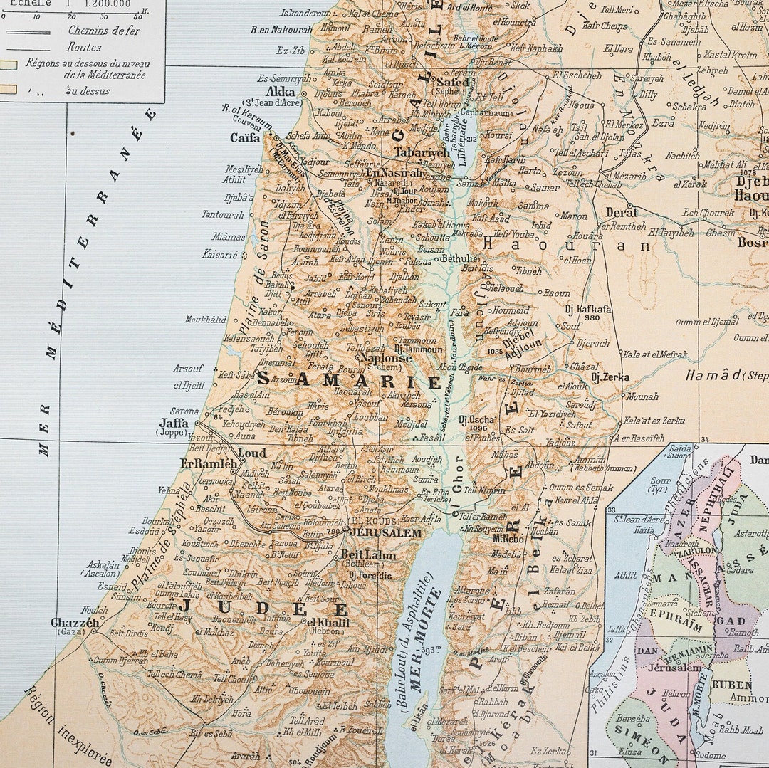 Map of Palestine From "le Noveau Larousse Illustré Edition " - Original ...