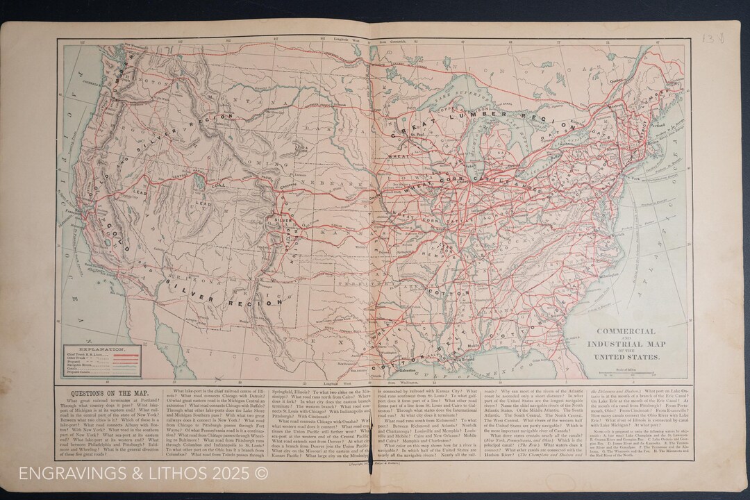 1877 COMMERCIAL and INDUSTRIAL MAP of the United States - Original Map ...