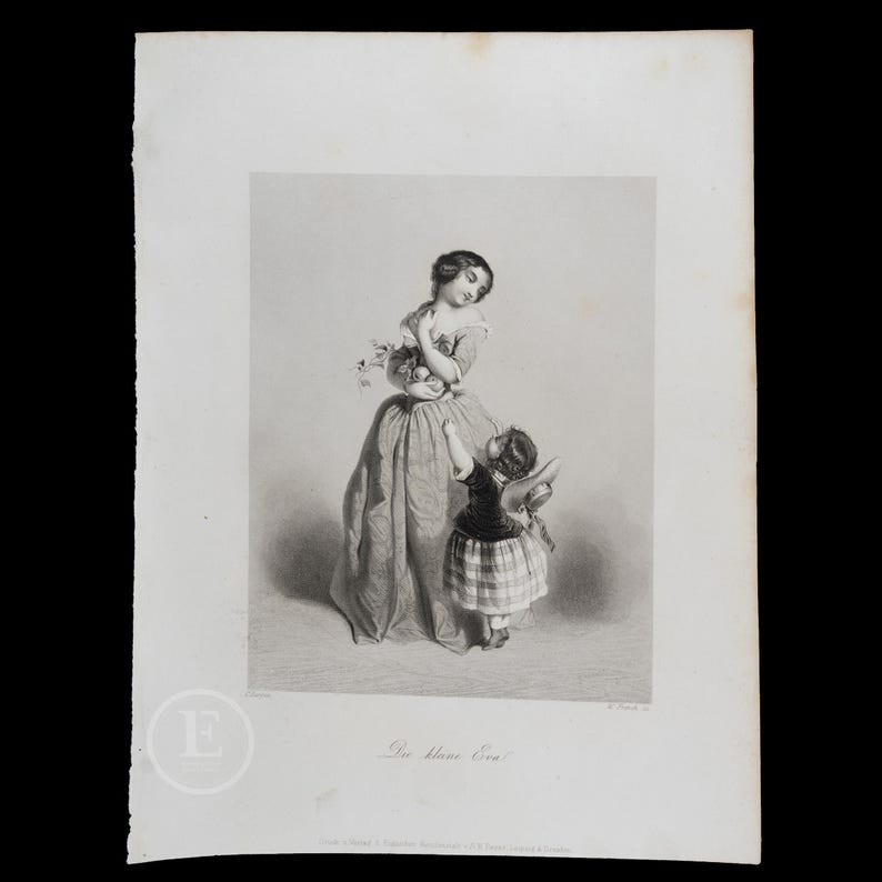 1855 LITTLE EVA - Black and White Steel Engraving by Albert Henry Payne ...