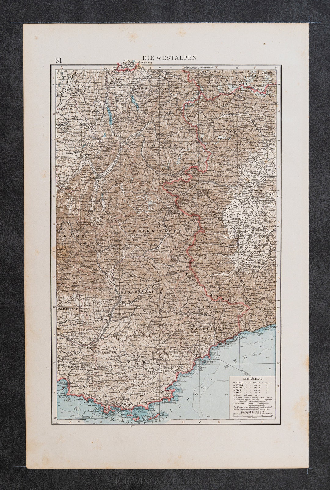 West Alps Map Print: 1896 German Atlas (original Antique, Large Size ...