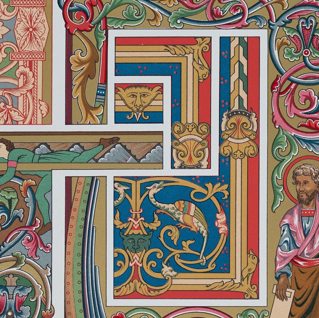 Antique Print of Middle Ages Manuscripts Decoration by Racinet ...