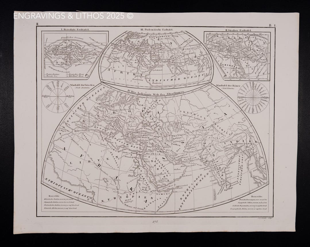 1849 Historical Map Print: Known World of Antiquity (original German ...