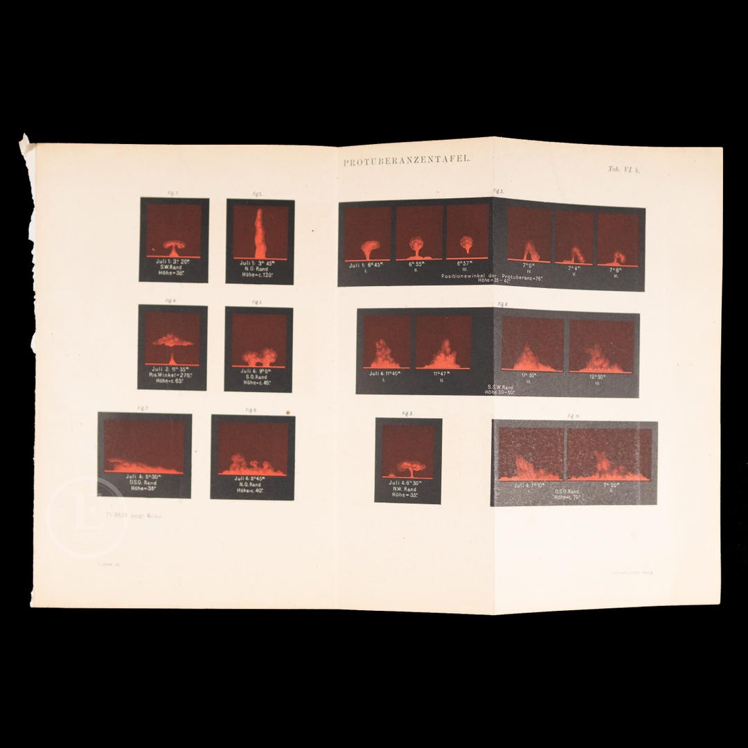 1872 PROMINENCE CHART of SUN'S Surface - Rare Original Plate From an ...