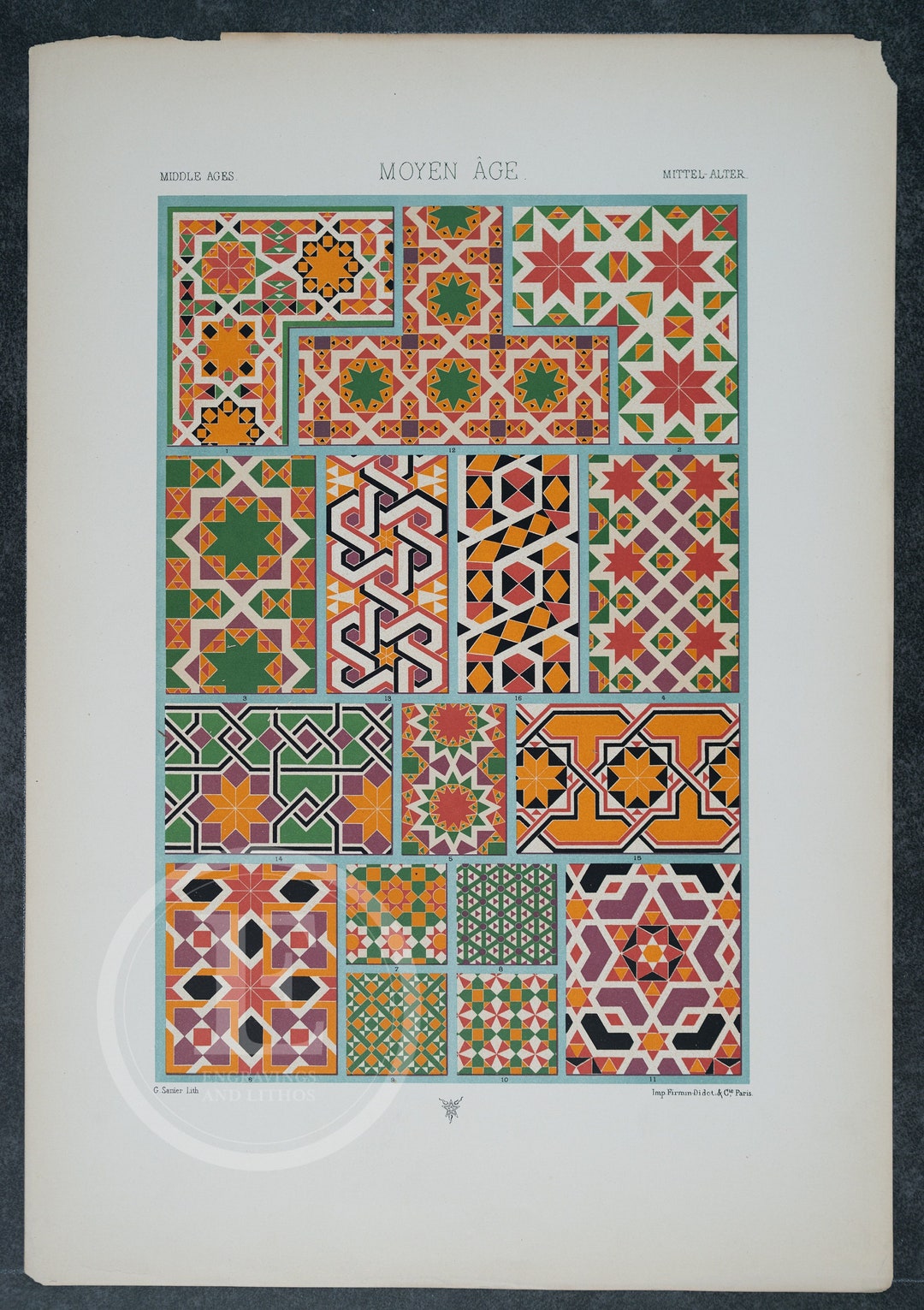 Reserved X Maneshae - 1897 Middle-age Pattern Lithograph by Racinet ...