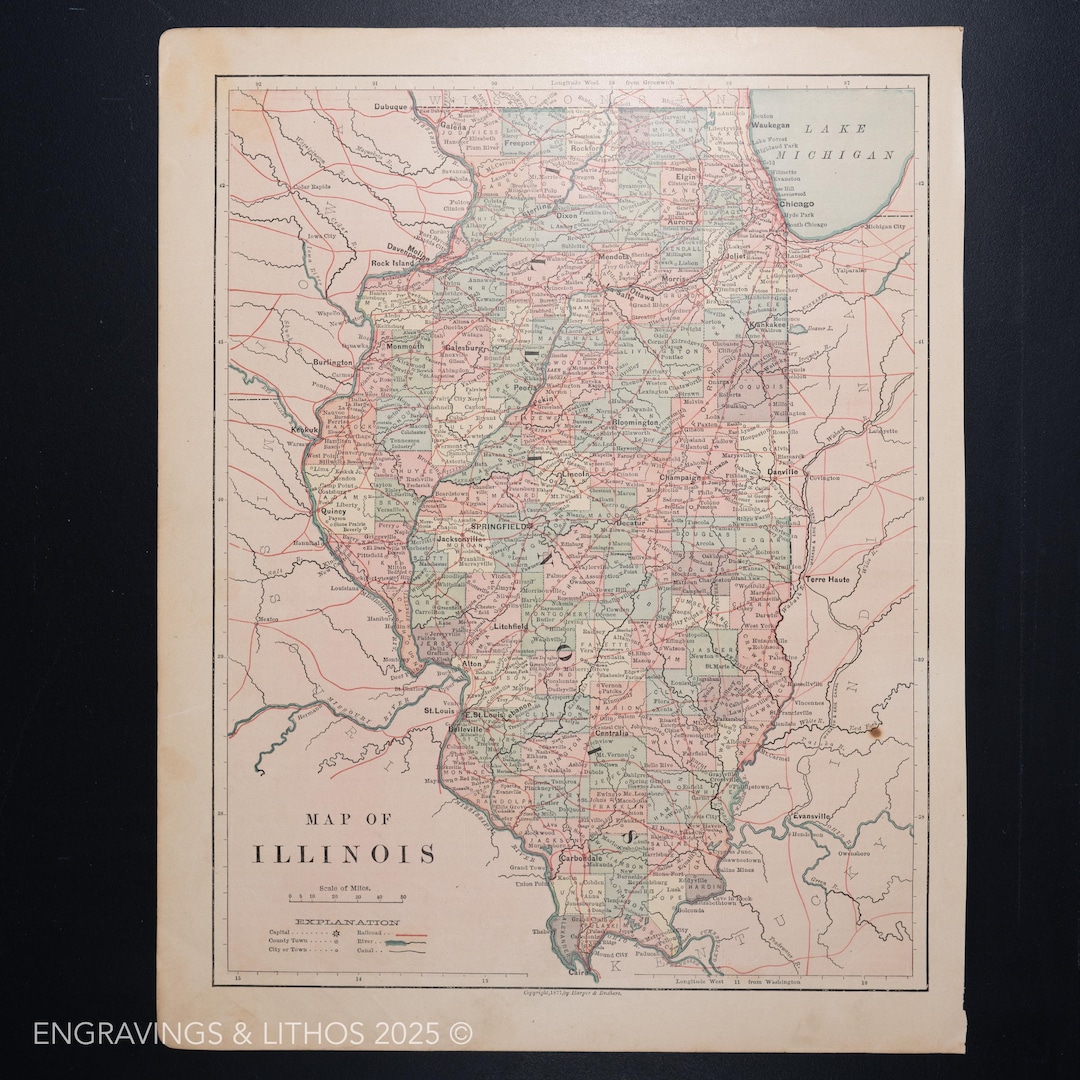 1877 ILLINOIS, UNITED STATES - Original Map From Harper and Brothers ...