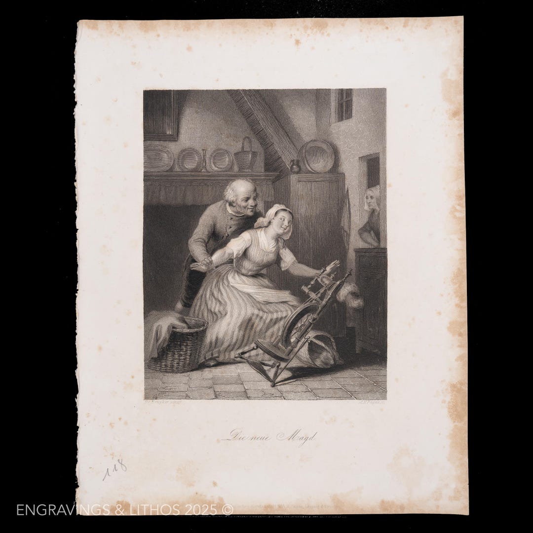 1855 THE NEW MAID - Black and White Steel Engraving by Albert Henry ...