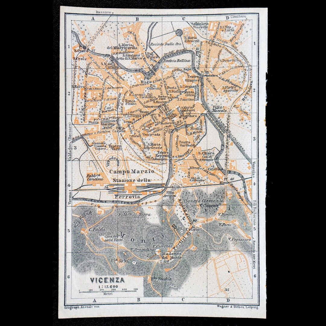 1893 Map of VICENZA, City in VENETO Region, North ITALY -authentic ...