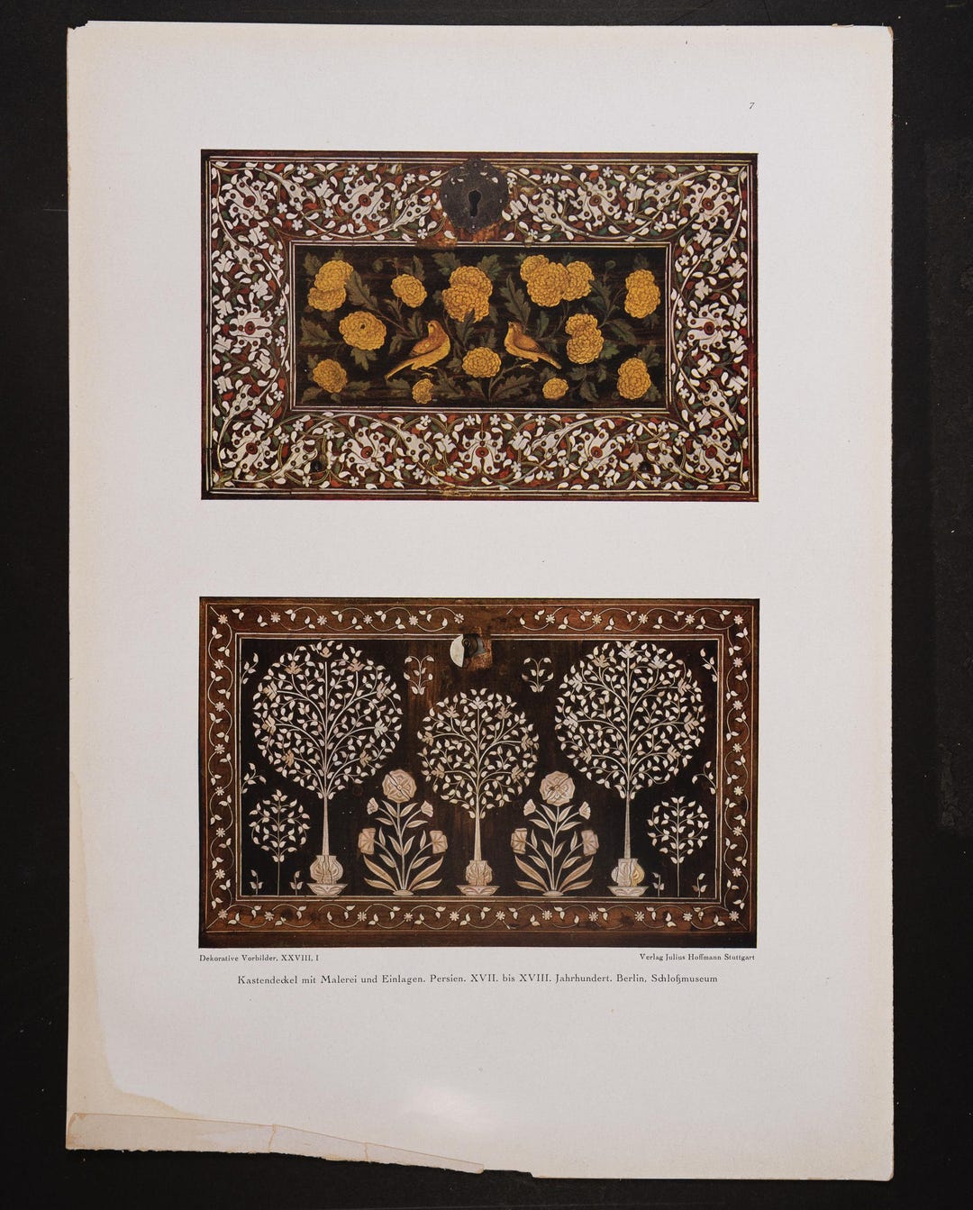 PERSIAN INLAID CHEST Panels - Floral and Birds Motifs - 1918 Original ...