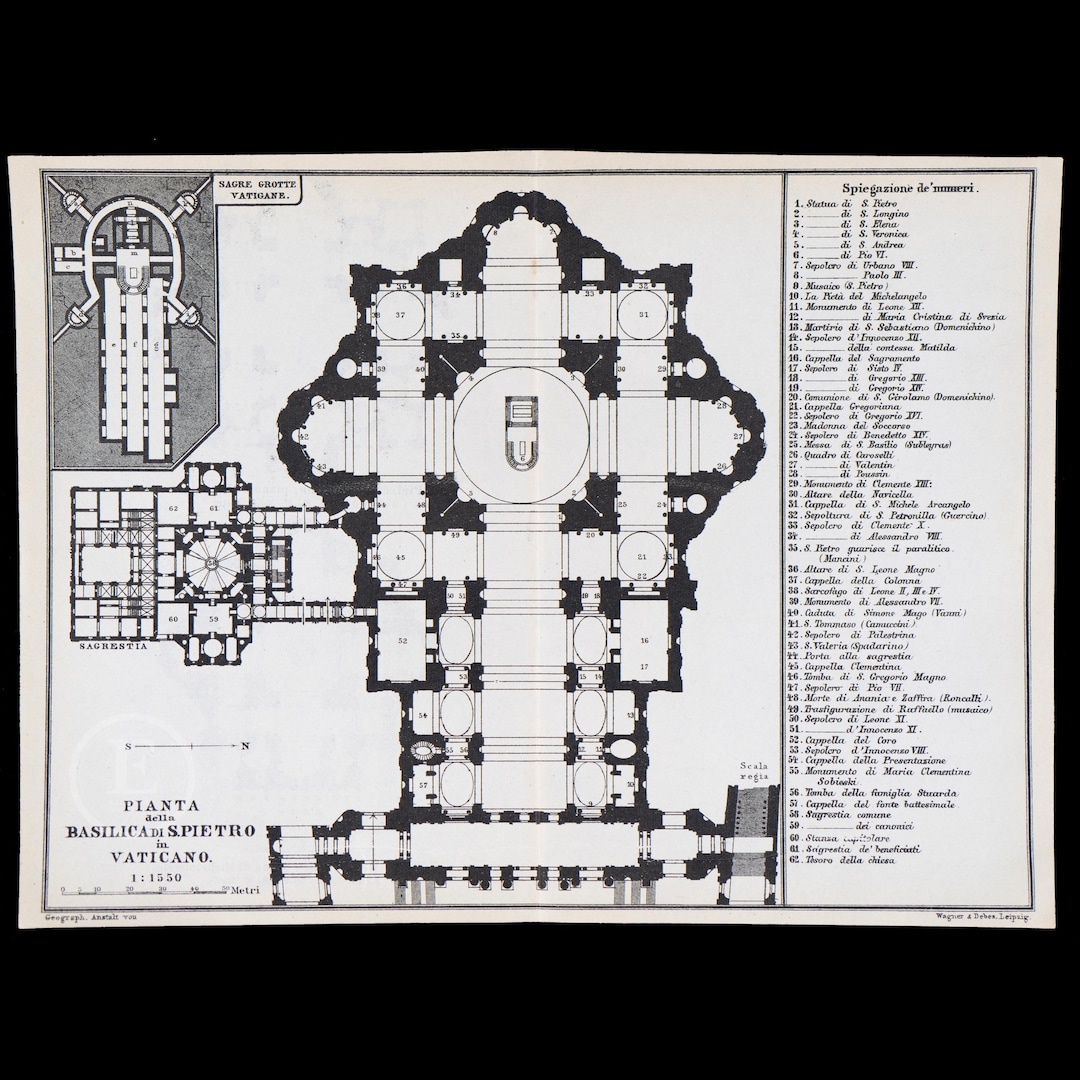 1893 Basilica Map: St. Peter's Plan - Antique Vatican Print - Etsy