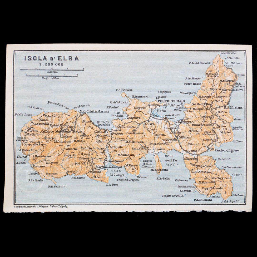 1893 Map of ELBA ISLAND in the Tyrrhenian Sea, ITALY - Authentic ...