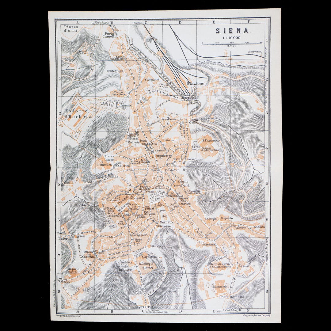 1893 Map of City of SIENA in TUSCANY, Central ITALY - Authentic ...
