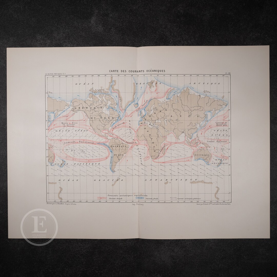 1885 Ocean Currents Map - Original Antique Lithograph Print - Etsy
