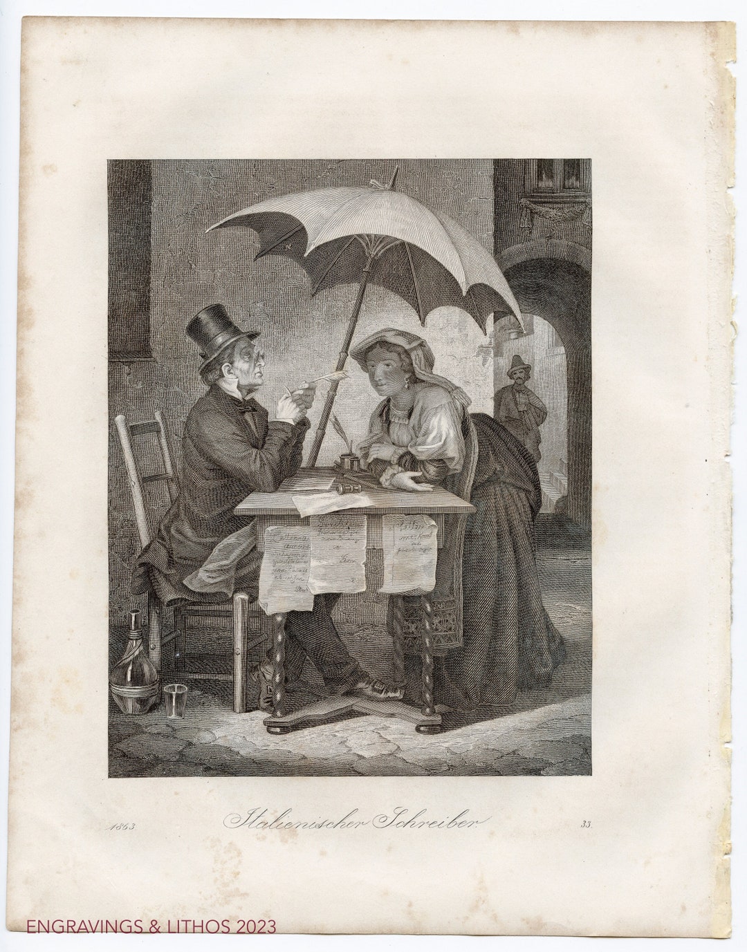 1863 Italian Writer - Very Rare Plate From "book of the World ...