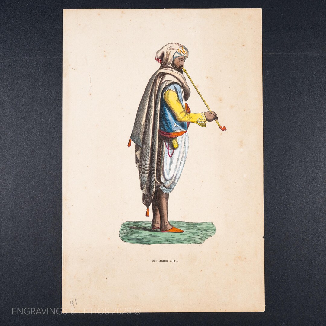 1847 Moorish Merchant – West Africa / Hand Colored Engraving, Very Hard ...
