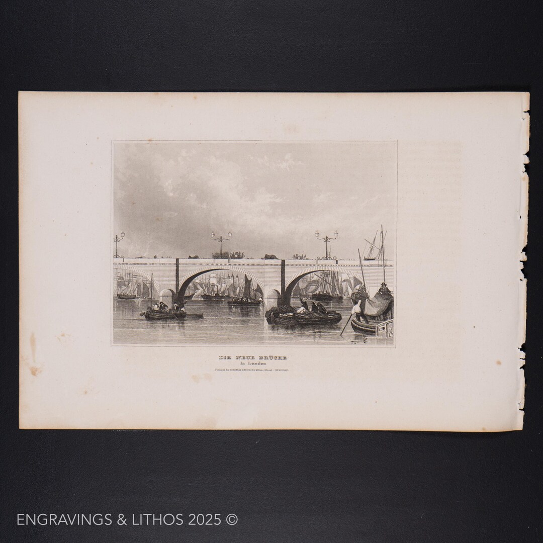 1852 - LONDON BRIDGE, LONDON, United Kingdom– Steel Engraving From ...