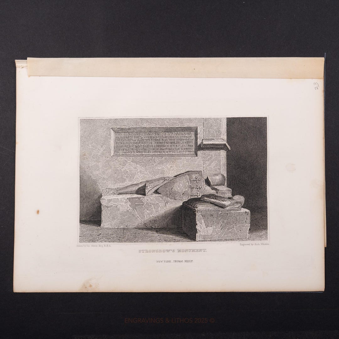 1877 STRONGBOW'S MONUMENT - Antique Engraving From Lives and Times of ...