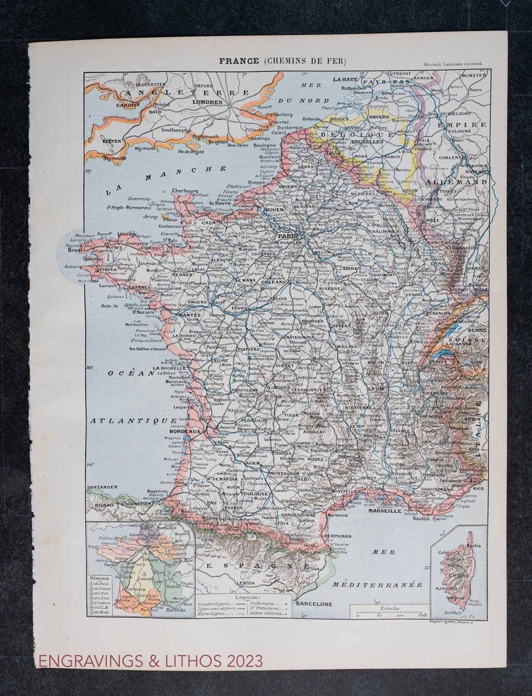 France Railroads and Waterways Maps From "le Noveau Larousse Illustré Edition" - Double Side ...