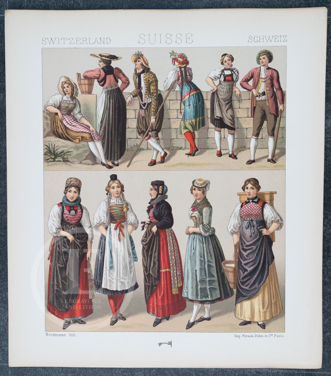 Switzerland Traditional Costumes by A.racinet - EXQUISITE PRINT Color ...