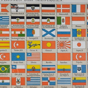 1898 FLAGS Ofthe MARITIME STATES - Rare Lithograph Plate From Brockhaus ...