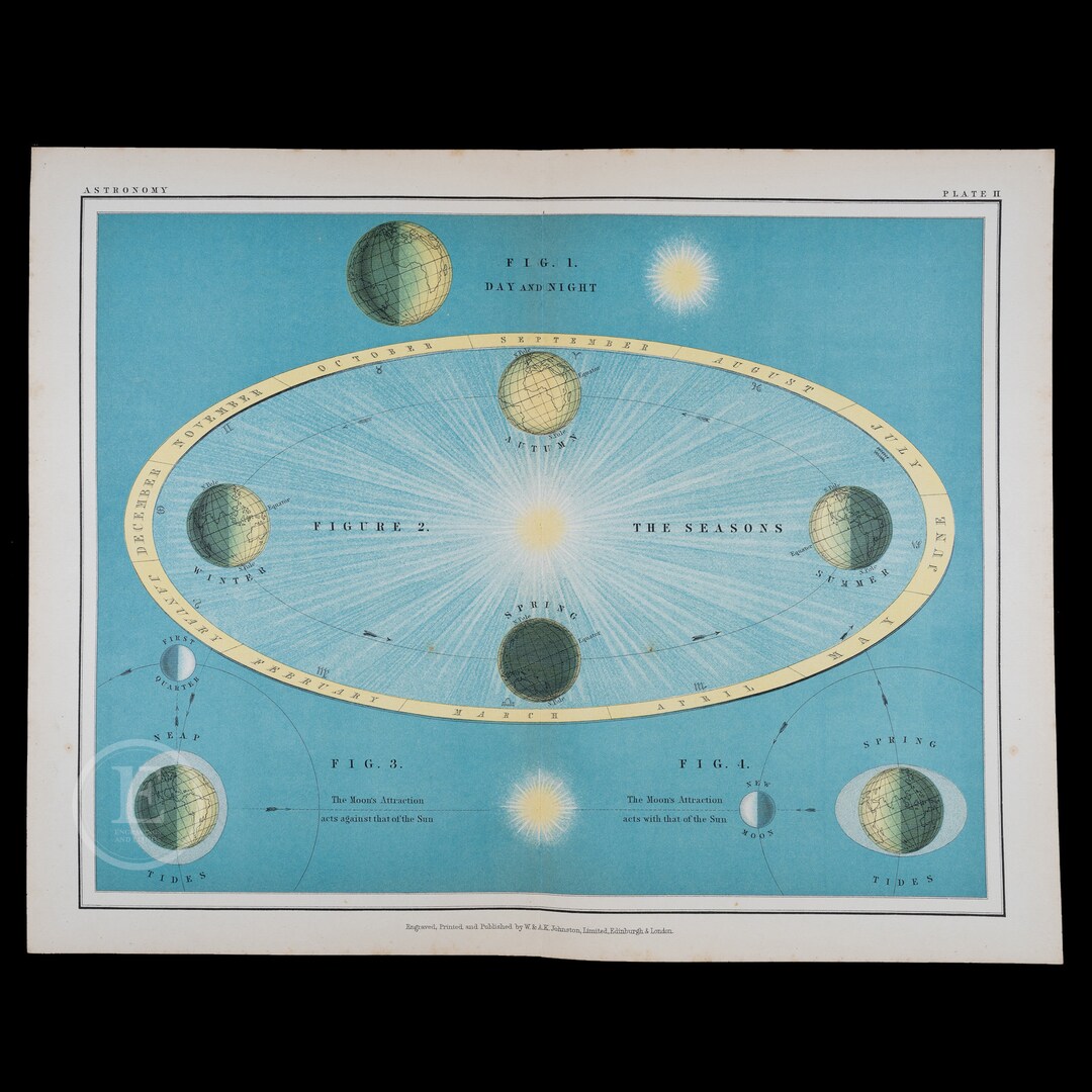 1903 THE SEASONS is a Rare Original Plate From an Astronomy Atlas Book ...