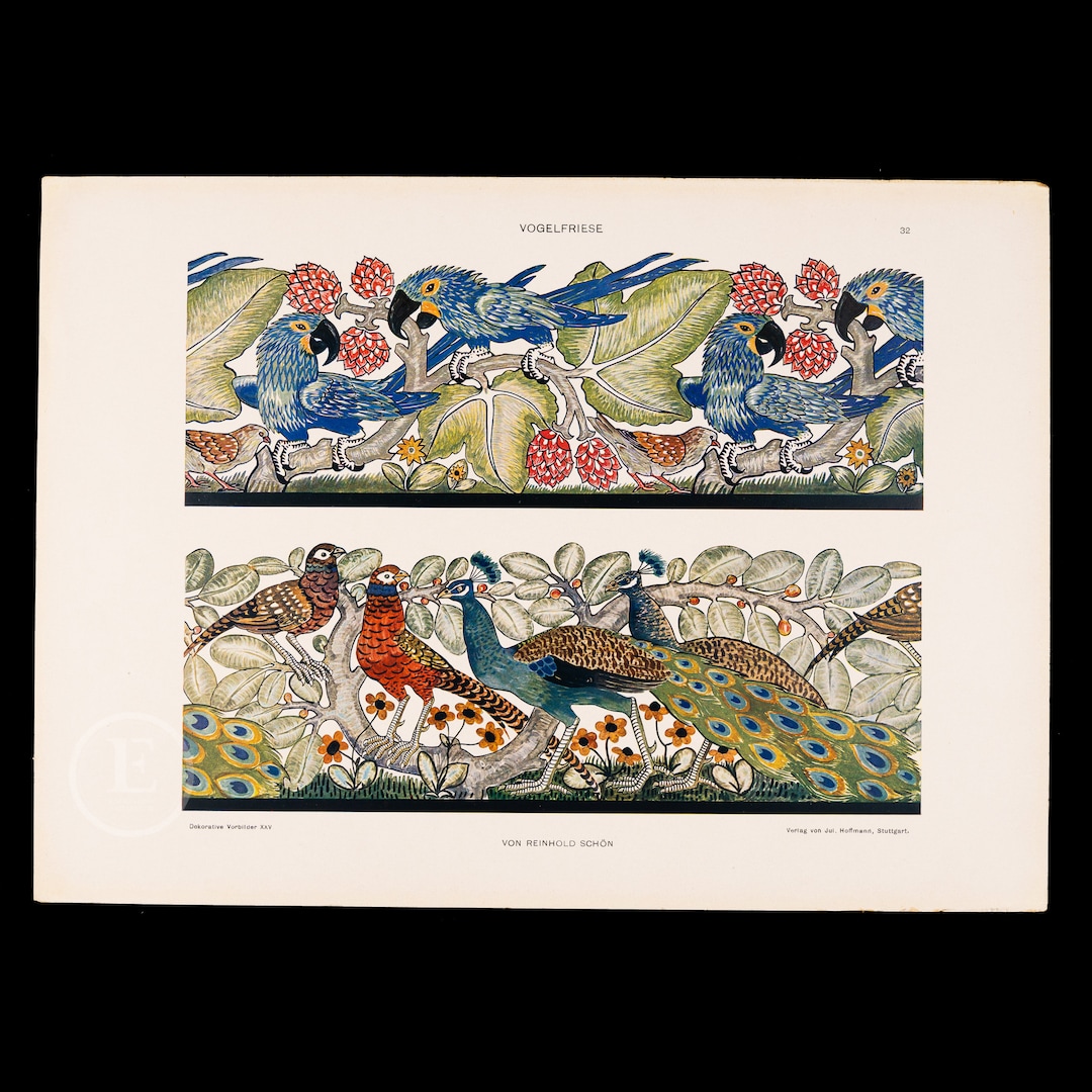 Decorative Frieze With Birds, Peacock, Parrot and Pheasant: Offset ...