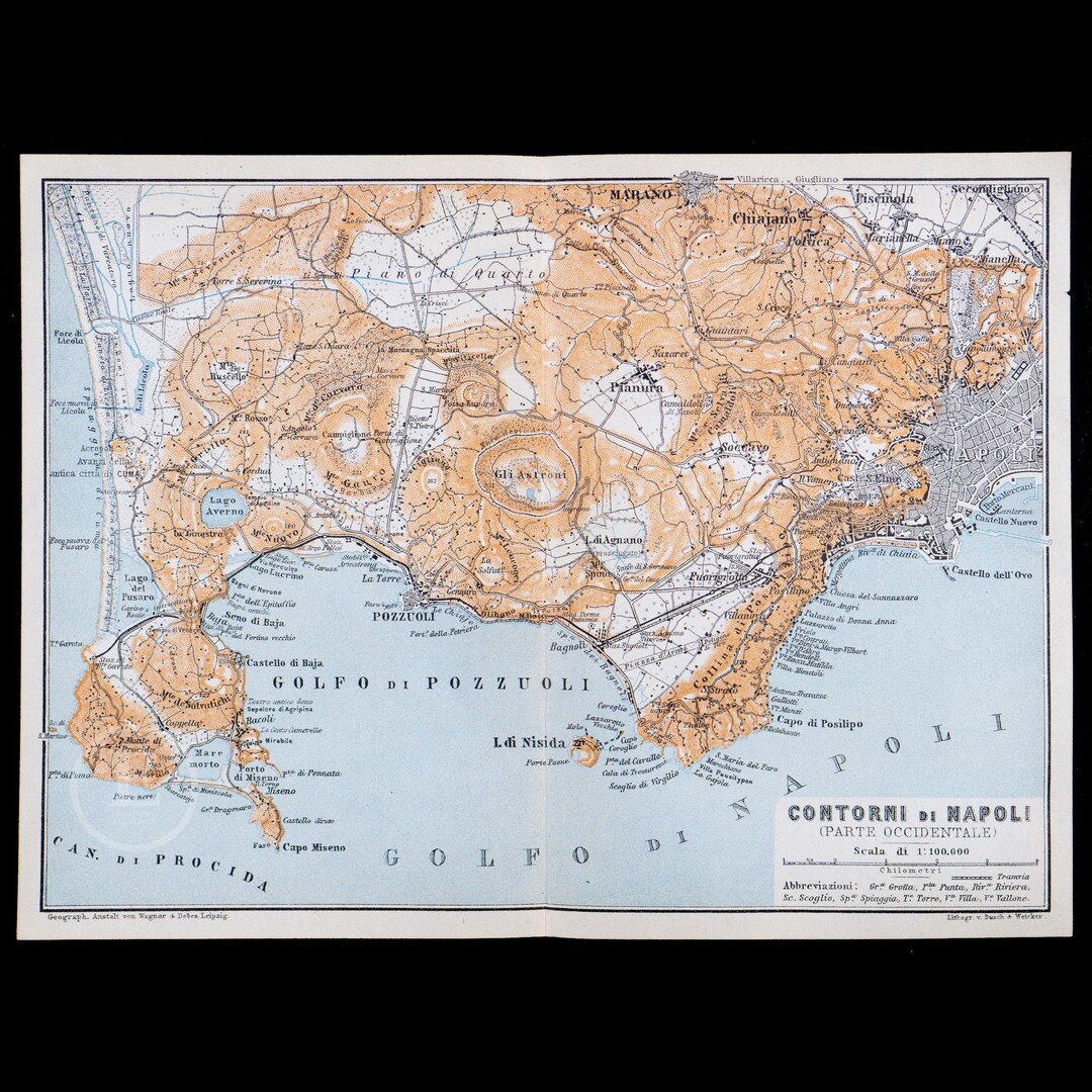 1893 Map of Surroundings of NAPLES, ITALY - Authentic Lithograph Map ...