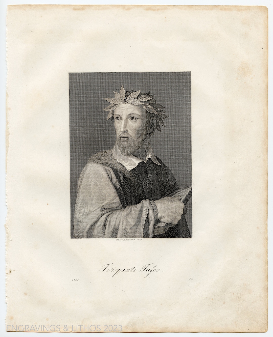 1855 Torquato Tasso - VERY RARE - Original Engraving Plate Out of "book ...