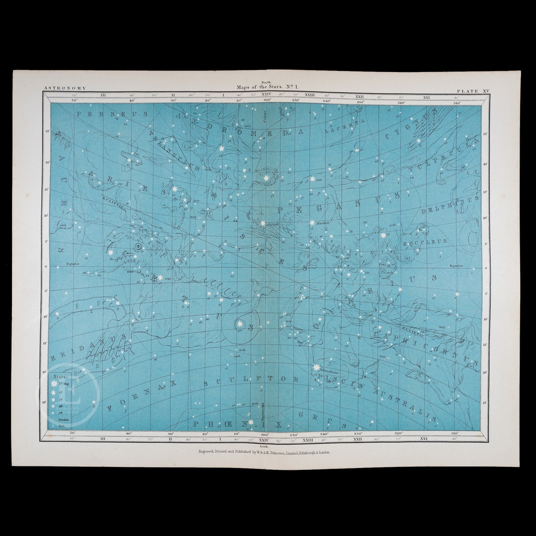 STAR MAPS 1 is a Rare Original Plate From an Astronomy Atlas Book 1903 ...