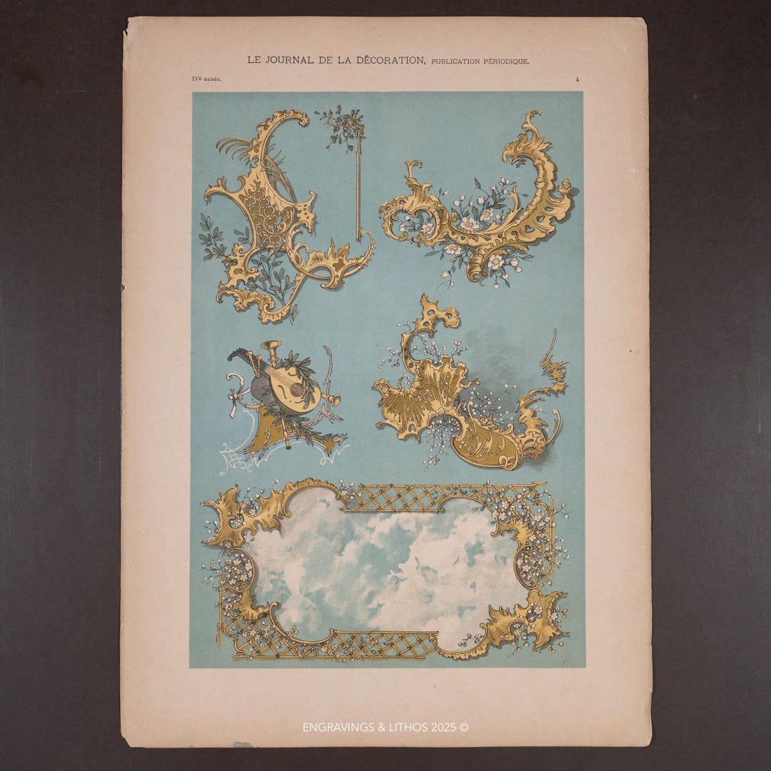 1901 ROCOCO CARTOUCHES and Floral Scrollwork - French Antique ...